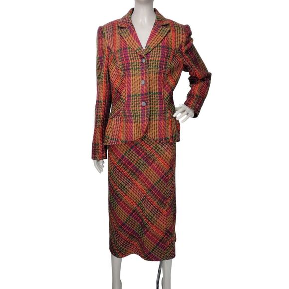 Vintage | Skirts | Vintage Plaid Tweed Sandra Andre Pencil Skirt Peplum ...